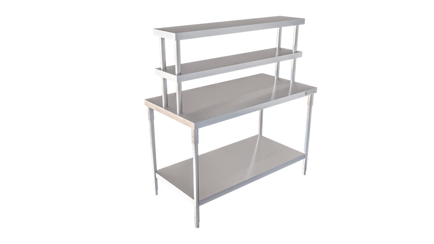 Mesa de trabajo isla con repisa doble y piso – Gastrox